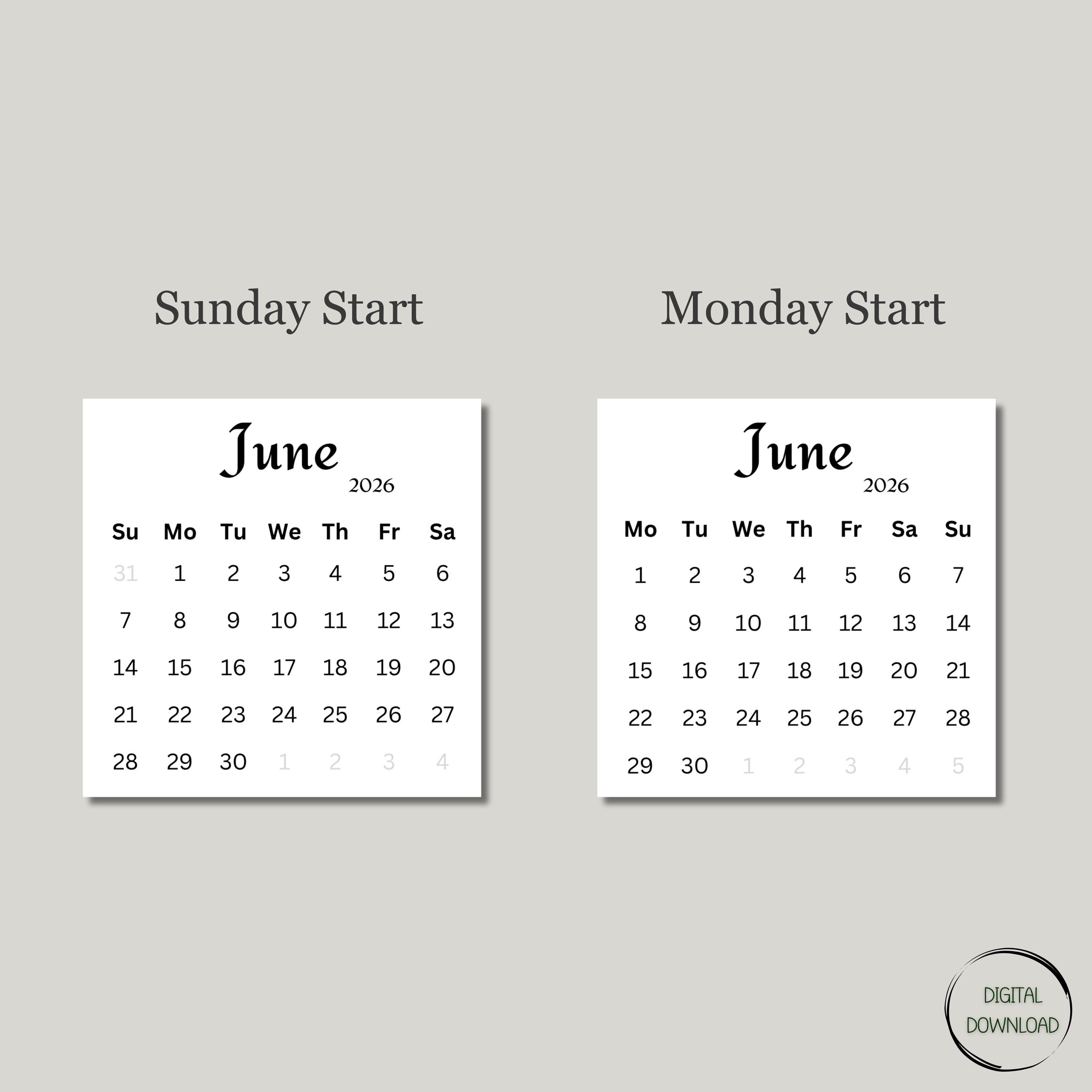 Printable 2026 Mini Calendar 2x2 Inches Minimalist Design Pocket ...