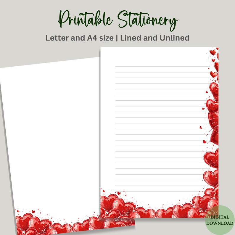 Printable Valentine's Day Writing Paper Heart-themed Letter Printable ...