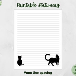 Printable Letter Writing Paper Cat Stationery Black Cats Penpal Notepad ...