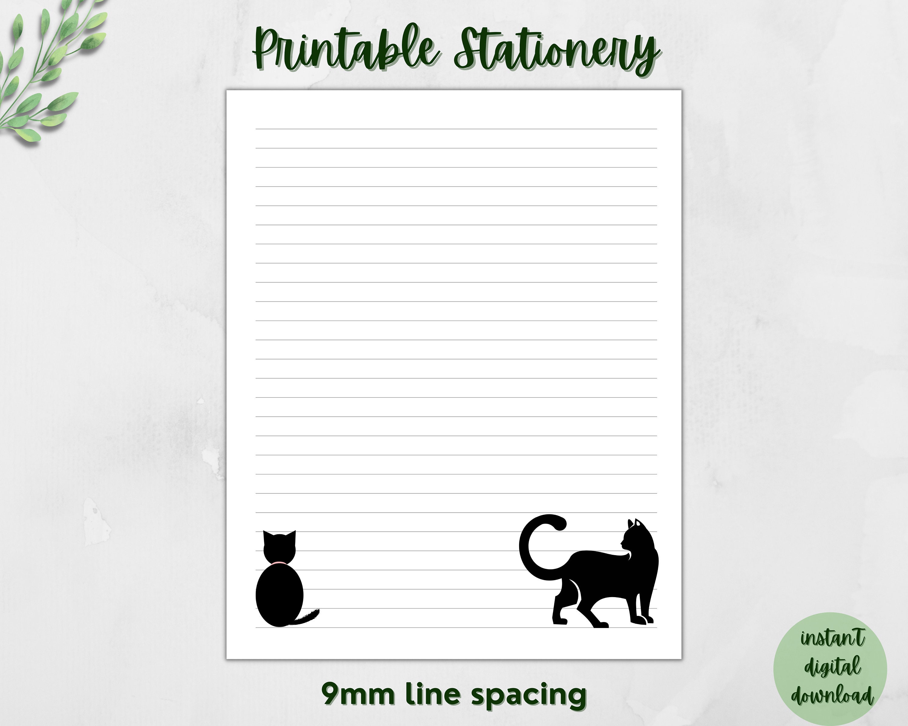 Printable Letter Writing Paper Cat Stationery Black Cats Penpal Notepad ...