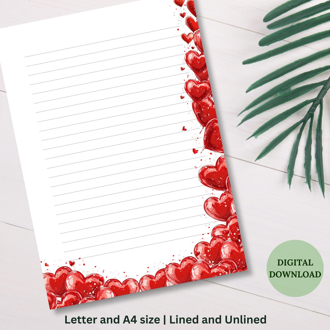 Printable Valentine's Day Writing Paper Heart-themed Letter Printable ...