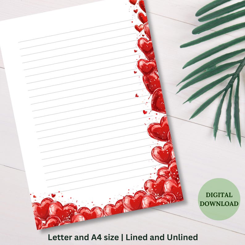 Printable Valentine's Day Writing Paper Heart-themed Letter Printable ...