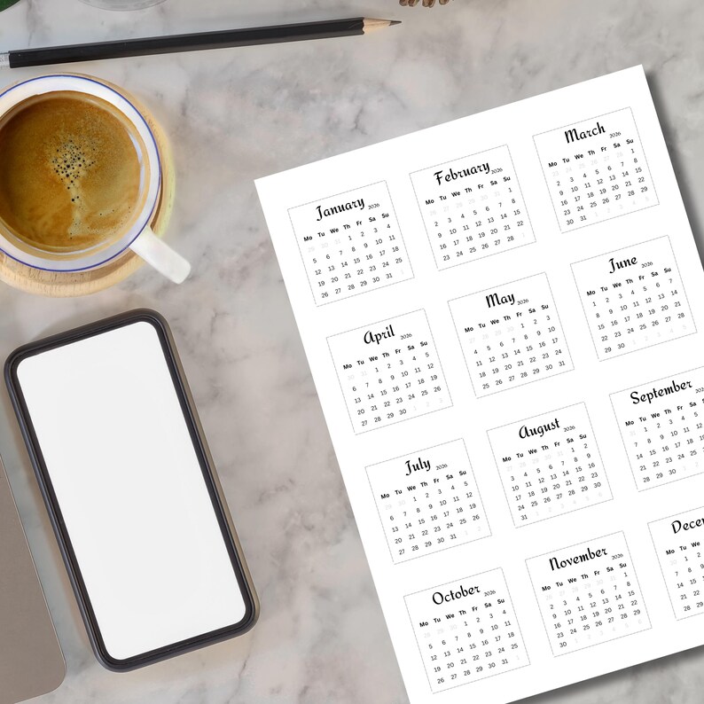 Printable 2026 Mini Calendar 2x2 Inches Minimalist Design Pocket ...