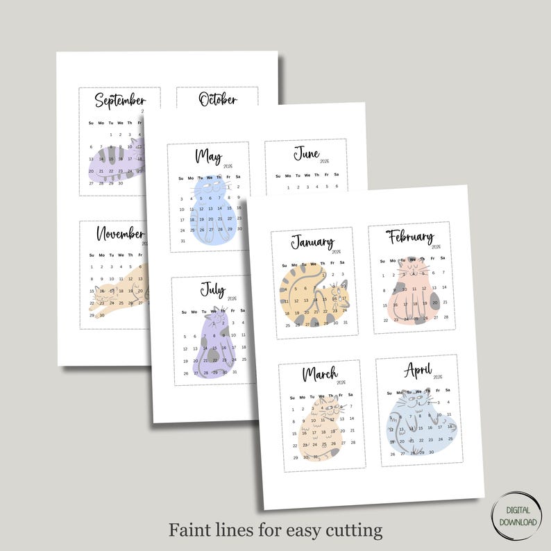 Printable Cat Calendar 2026 3x4 Mini Calendar Desk Calendar Planner ...