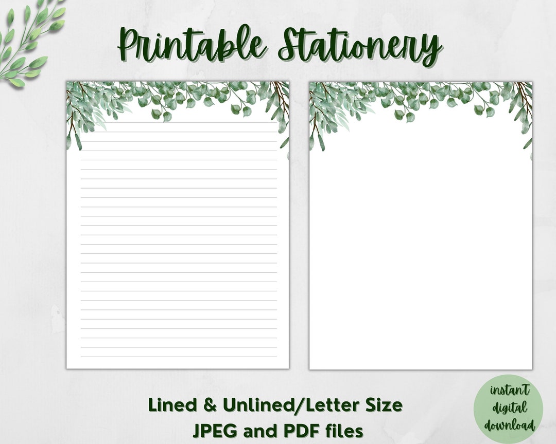 Printable Stationery Letter Writing Paper Botanical Watercolor Design ...