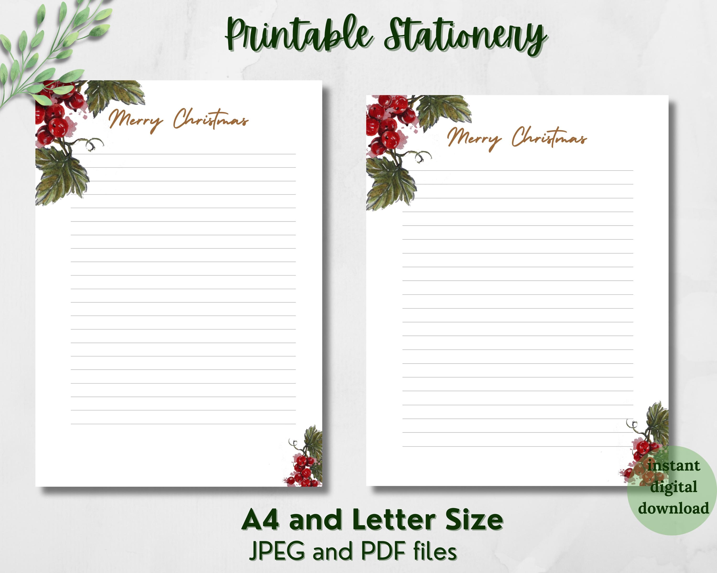 Printable Christmas Letter Writing Paper Festive Stationery With ...