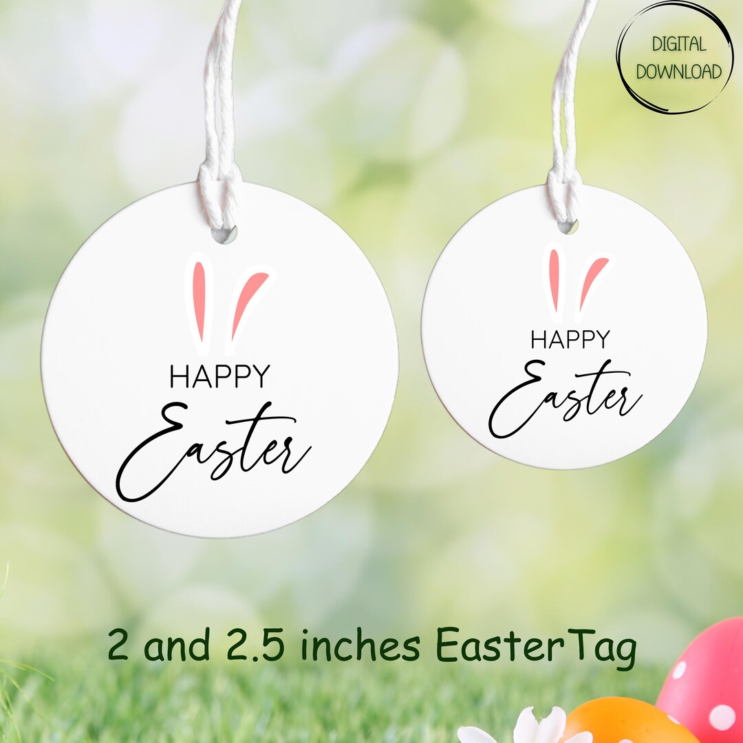 Happy Easter Tag Printable 2 Inches & 2.5 Inches Round Minimalist ...