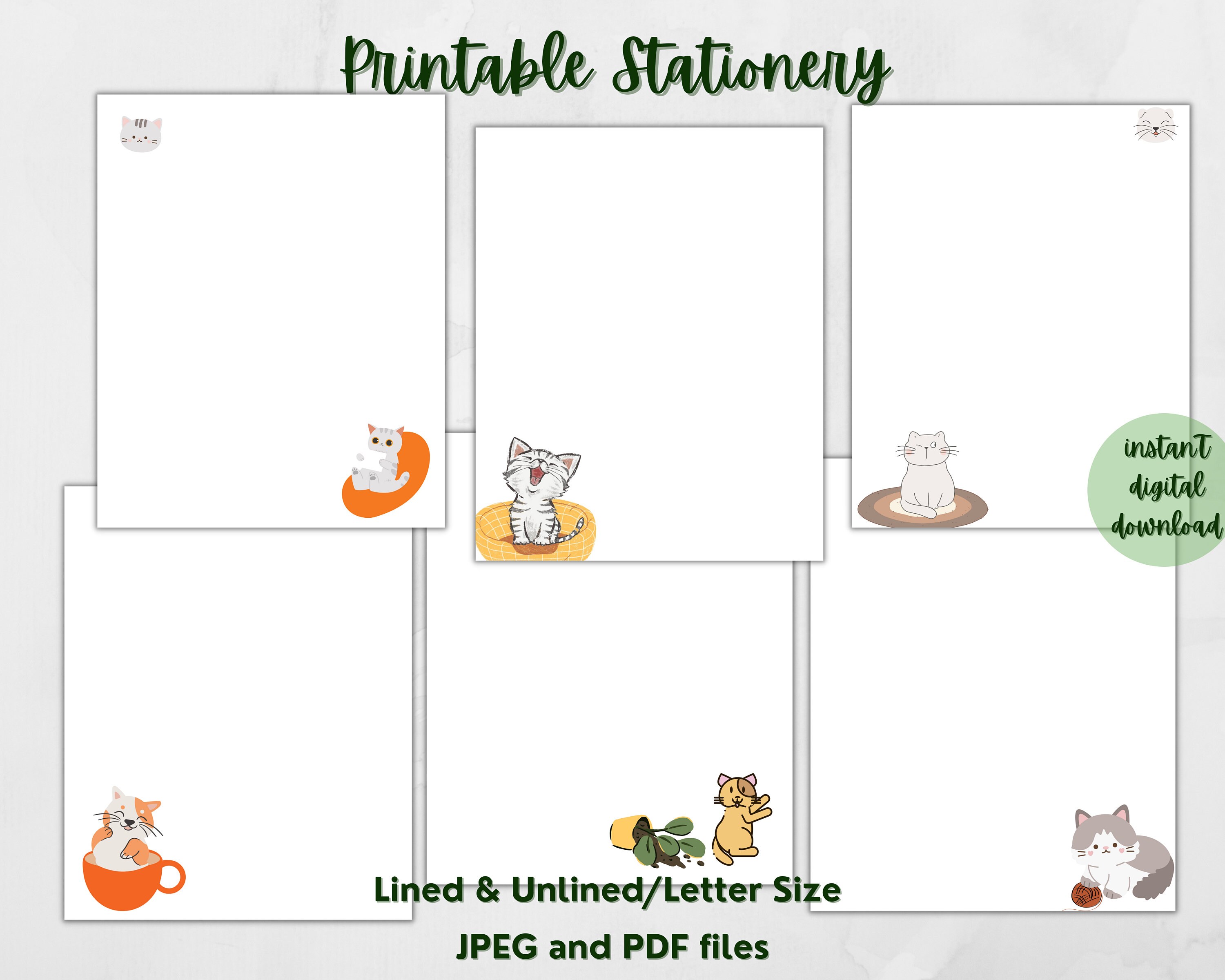 Printable Cat Stationery Bundle of 6 Letter Writing Paper Cute Kittens ...