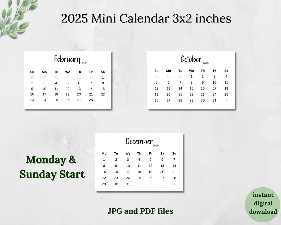Printable 2025 Mini Calendar 3x2 Minimalist Calendar Pocket Calendar ...