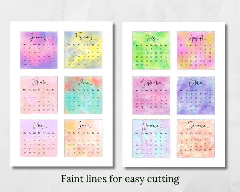 Printable 2024 Mini Calendar 3x3 Inches Pocket Calendar Desk - Etsy