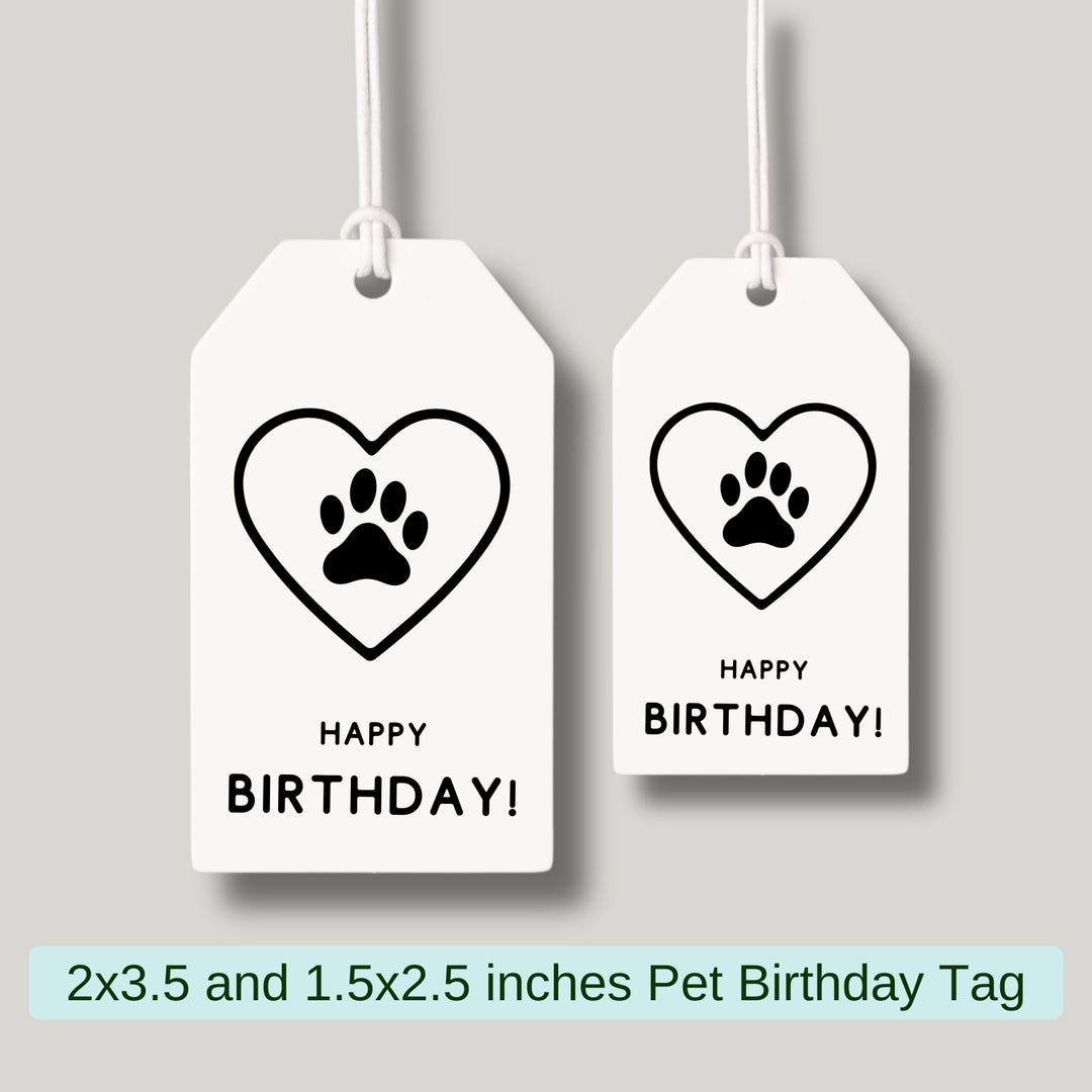 Pet Birthday Gift Tag Printable Tag for Birthday Hang Tag Happy ...