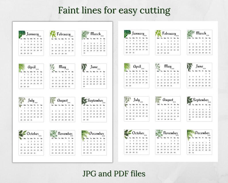 Printable 2024 Mini Calendar 2x2 Inches Pocket Calendar Desk Calendar ...