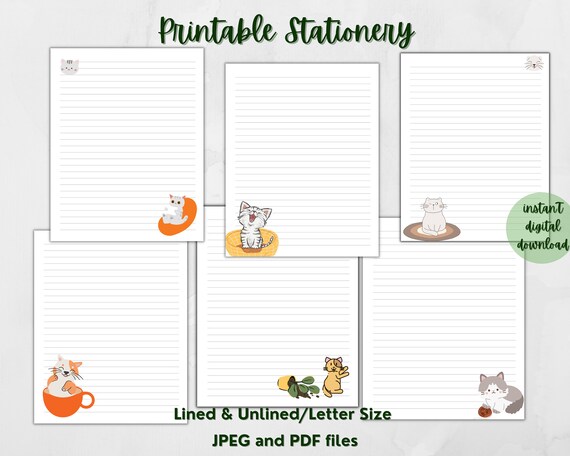 Cute Printable Stationary Printable Cat Stationery Bundle Of 6 Letter