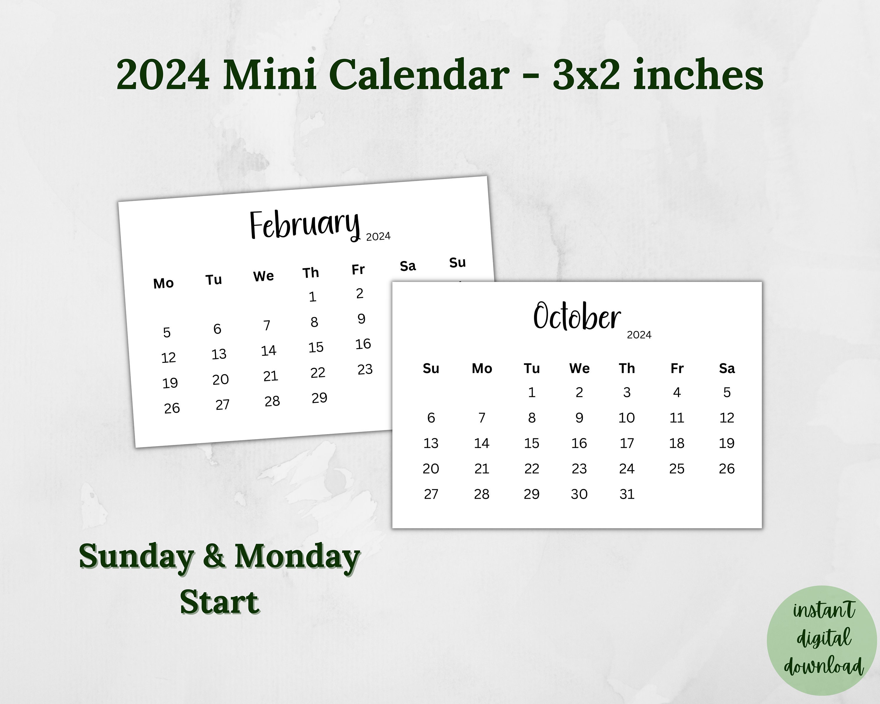 Printable 2024 Mini Calendar 3x2 Minimalist Calendar Pocket Calendar ...