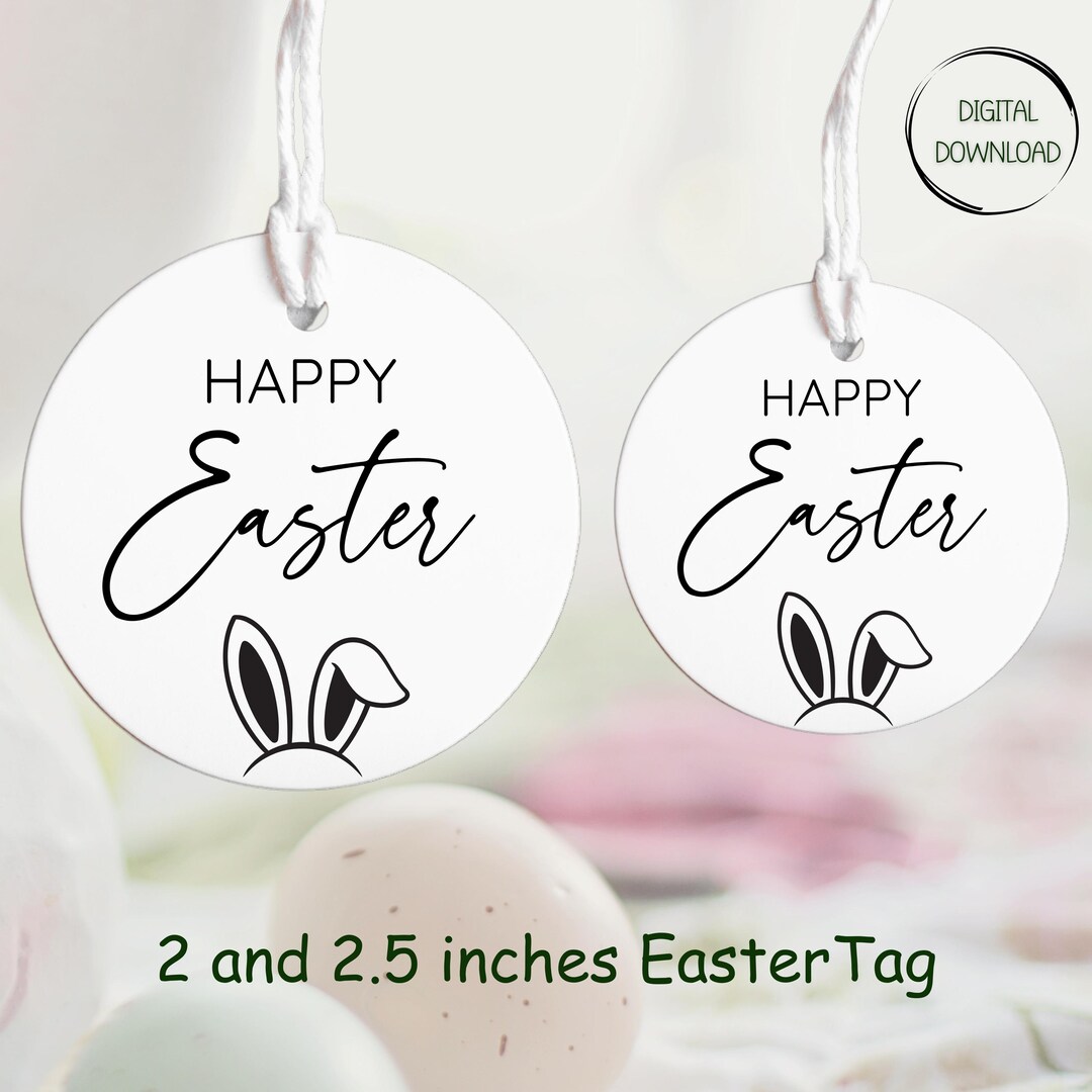 Happy Easter Tag Printable 2 and 2.5 Inches Round Minimalist Easter ...