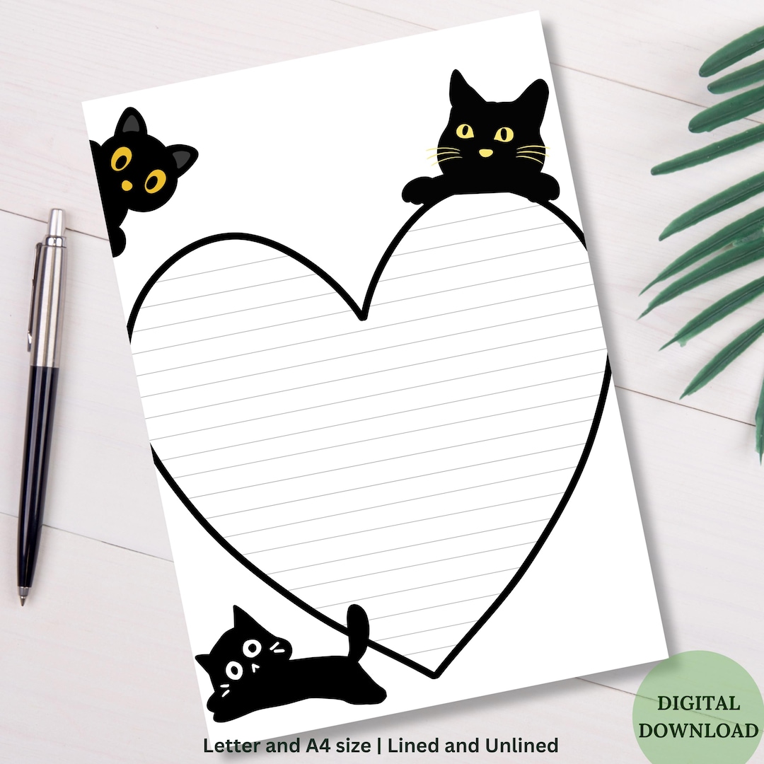 Printable Funny Black Cat Writing Paper Valentine Cute Cat Printable ...
