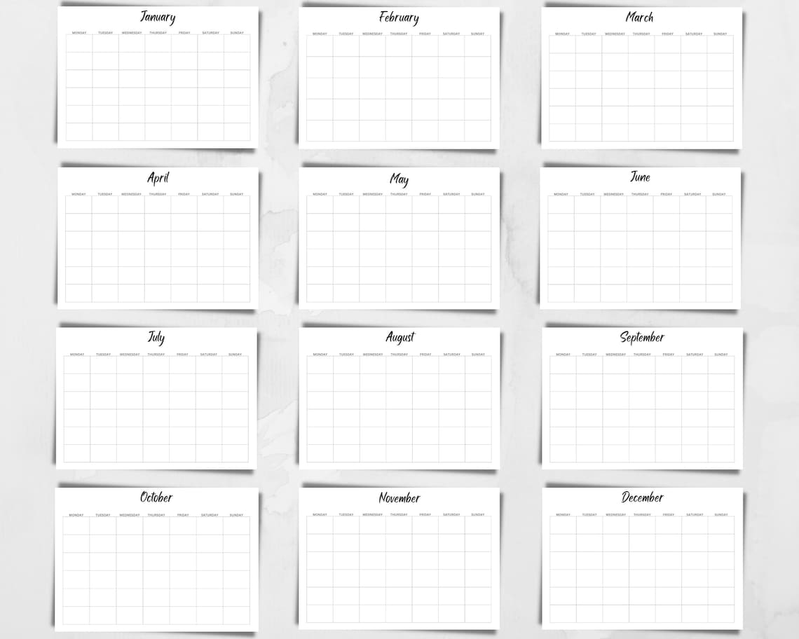 Printable Blank Monthly Calendar Undated Month at a Glance - Etsy