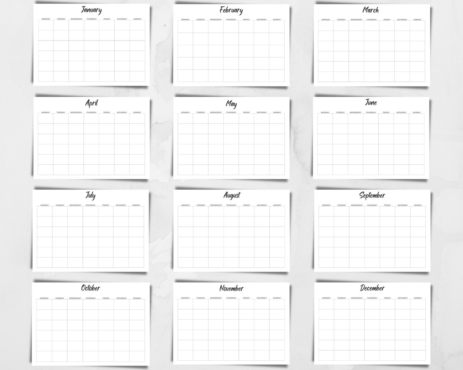 Printable Blank Monthly Calendar Undated Month at a Glance - Etsy