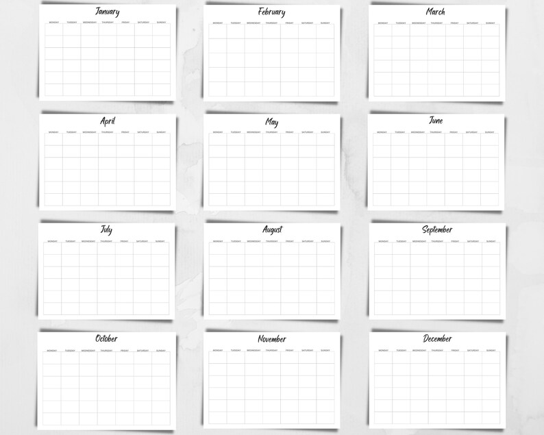 Printable Blank Monthly Calendar Undated Month at a Glance - Etsy
