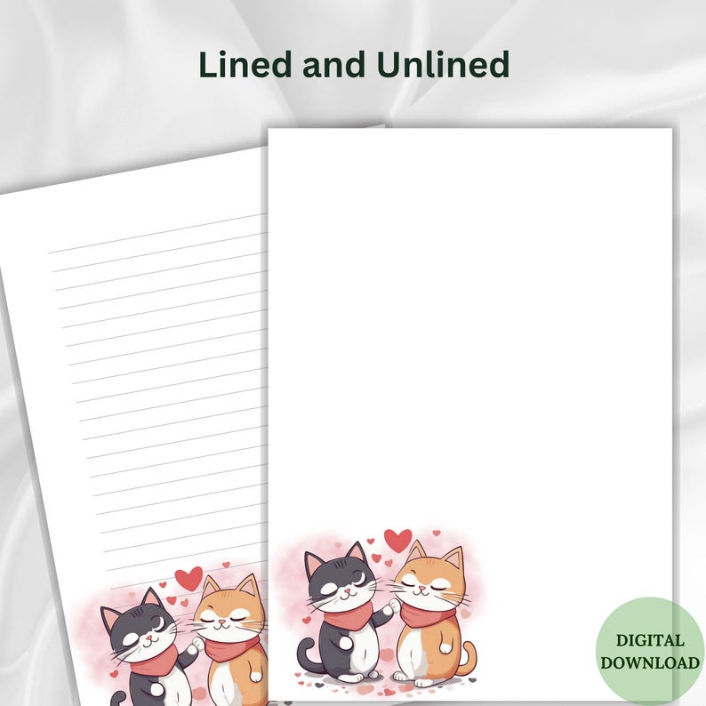 Printable Cat Writing Paper Valentine Cat Printable Stationery Cat Love ...