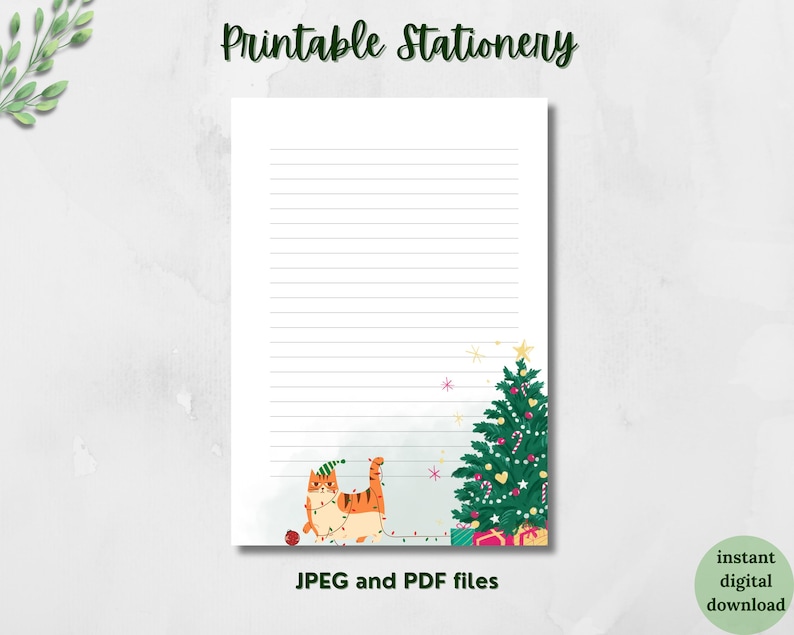 Printable Letter Writing Paper Christmas Cat Stationery Cute Cat ...