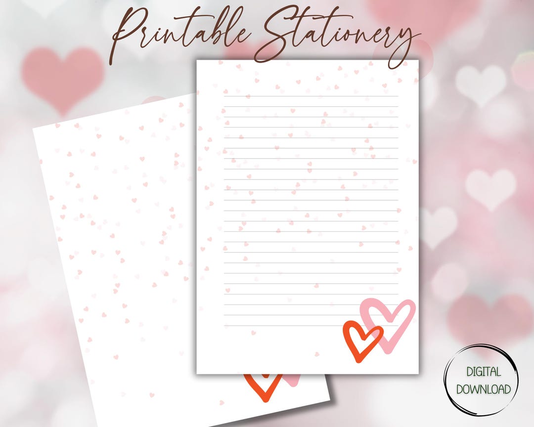 Printable Valentine's Day Writing Paper Heart-themed Letter Love ...