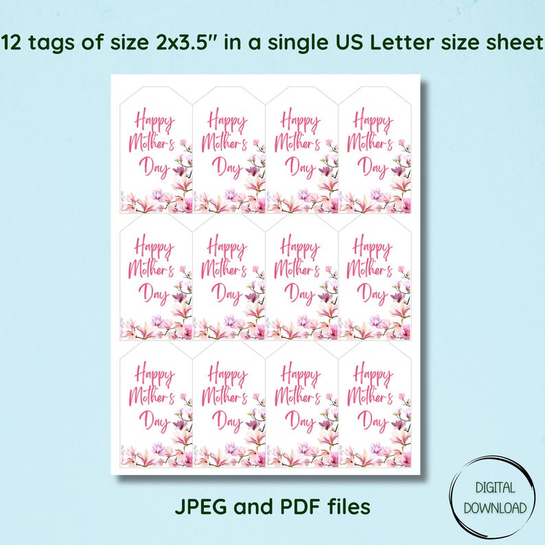 Mother's Day Gift Tag Printable Mom Tag for Moms Day Floral Design ...