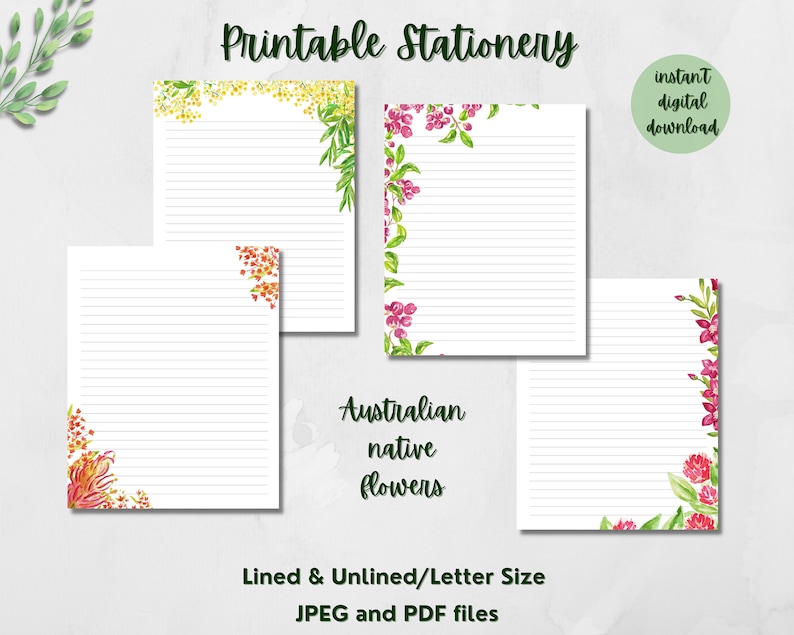 Printable Stationery Letter Writing Paper Bundle of 4|australian Native ...