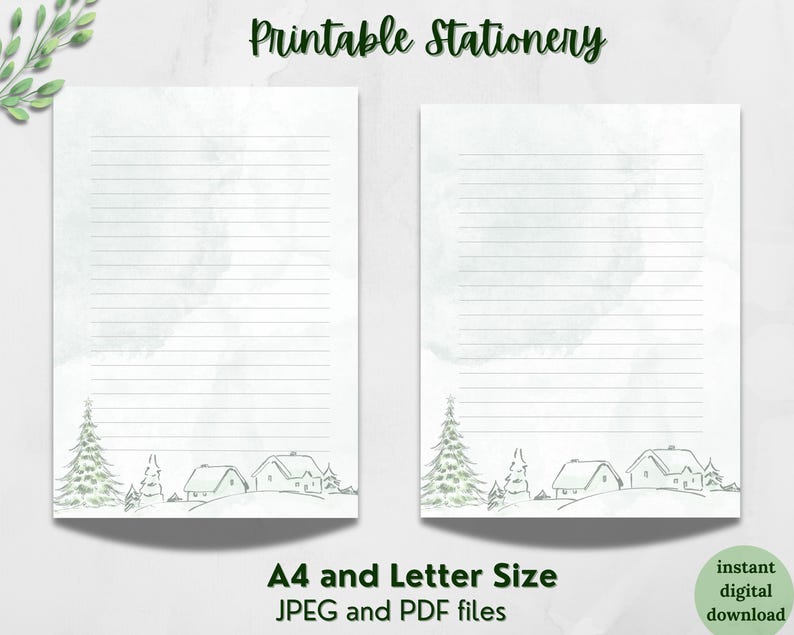 Printable Letter Writing Paper Christmas Village Stationery Christmas ...