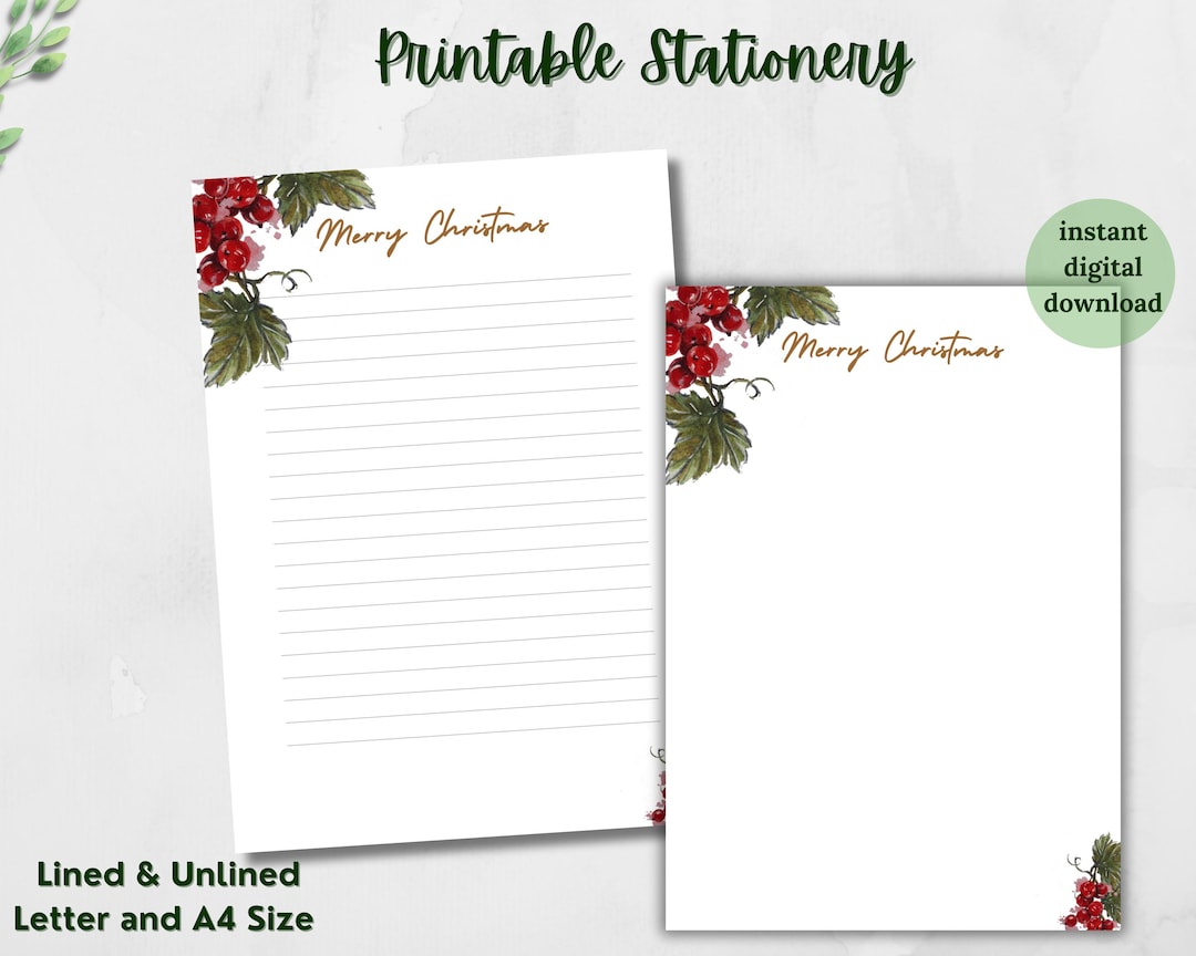 Printable Christmas Letter Writing Paper Festive Stationery With ...