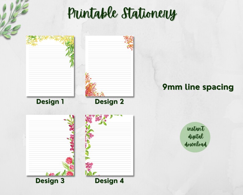 Printable Stationery Letter Writing Paper Bundle of 4|australian Native ...