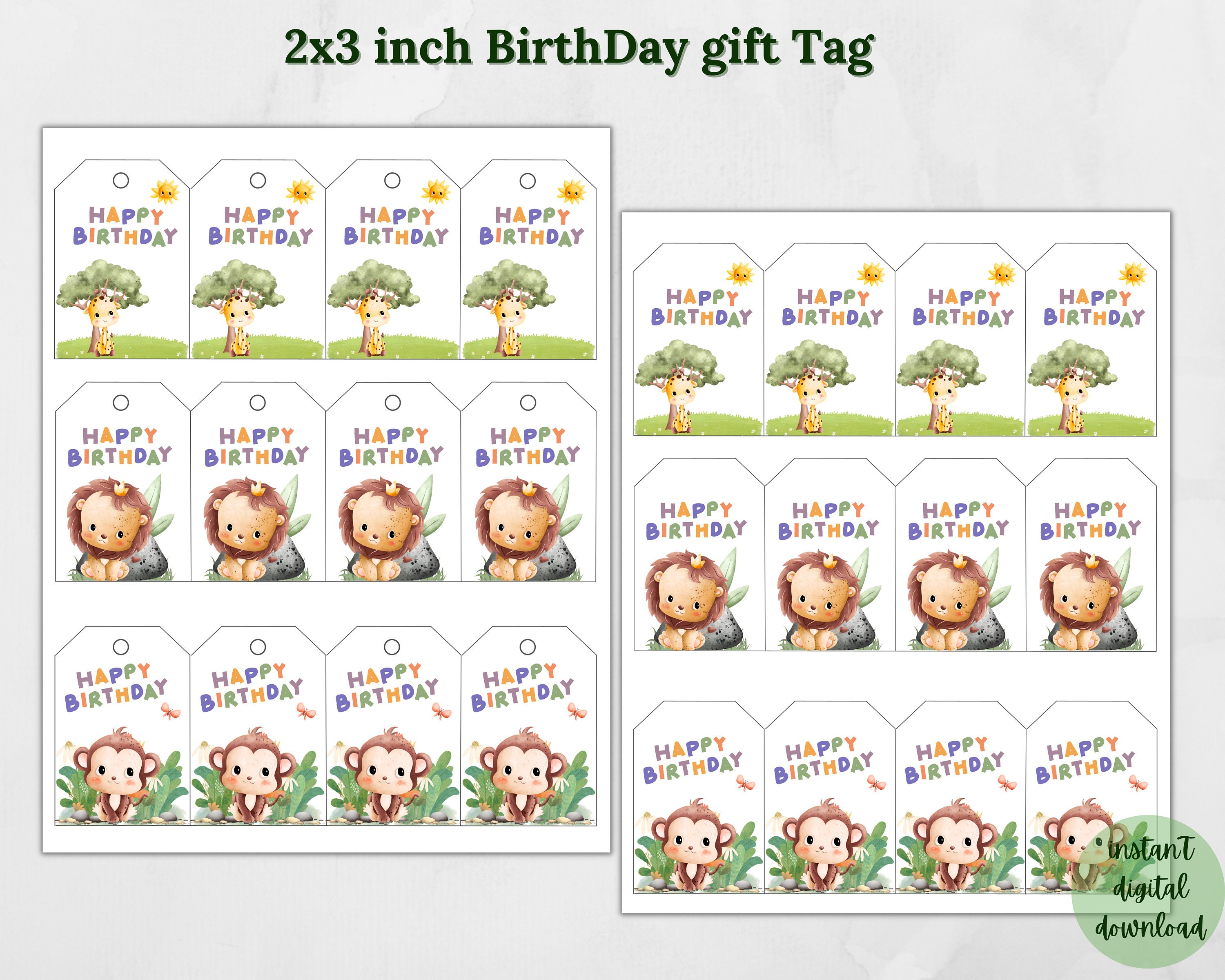Birthday Gift Tags Jungle Safari Animals Birthday Printable Tags for ...