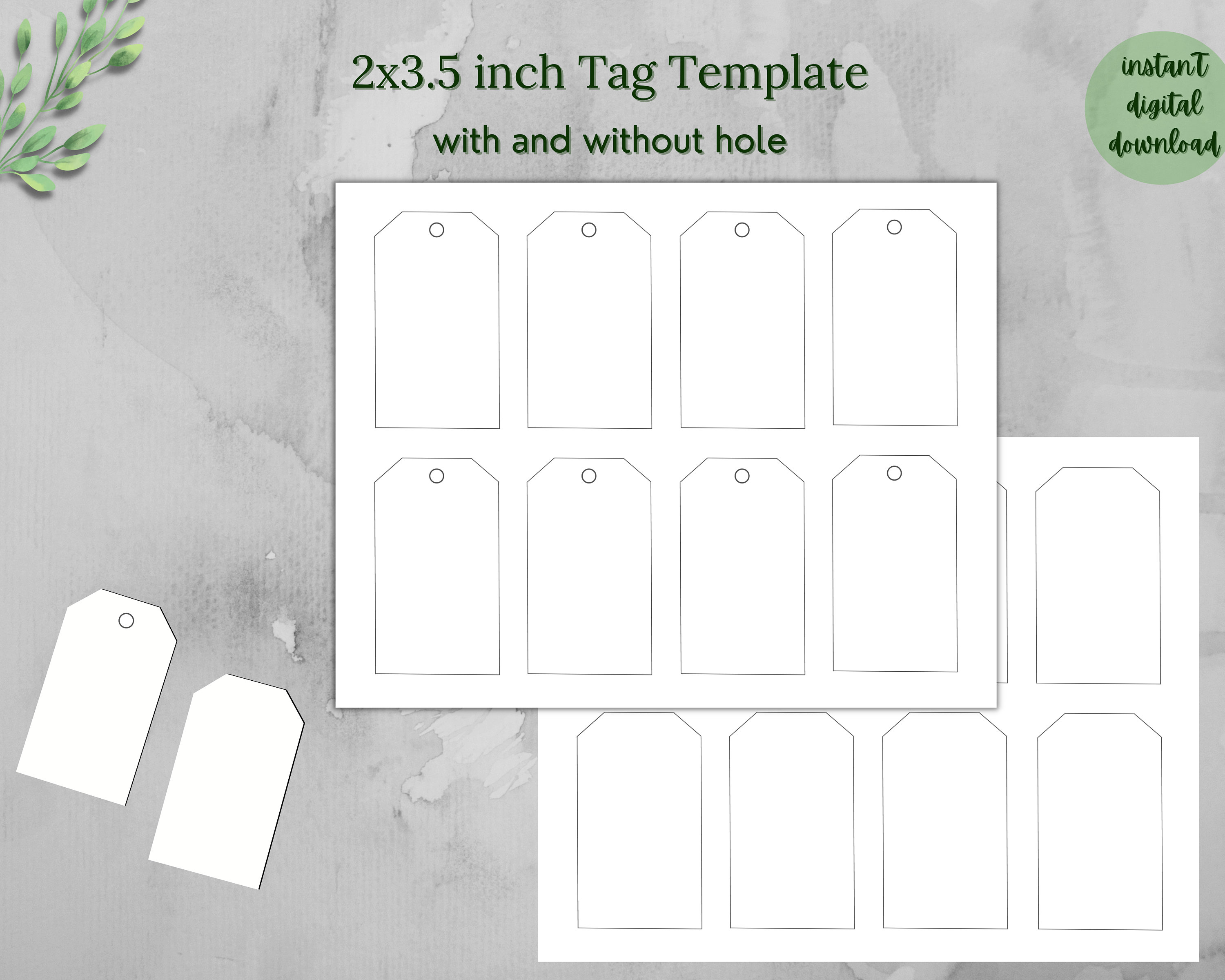 Printable Digital Tag Template 2x3.5 Inches | Blank Tag Template | Hang ...