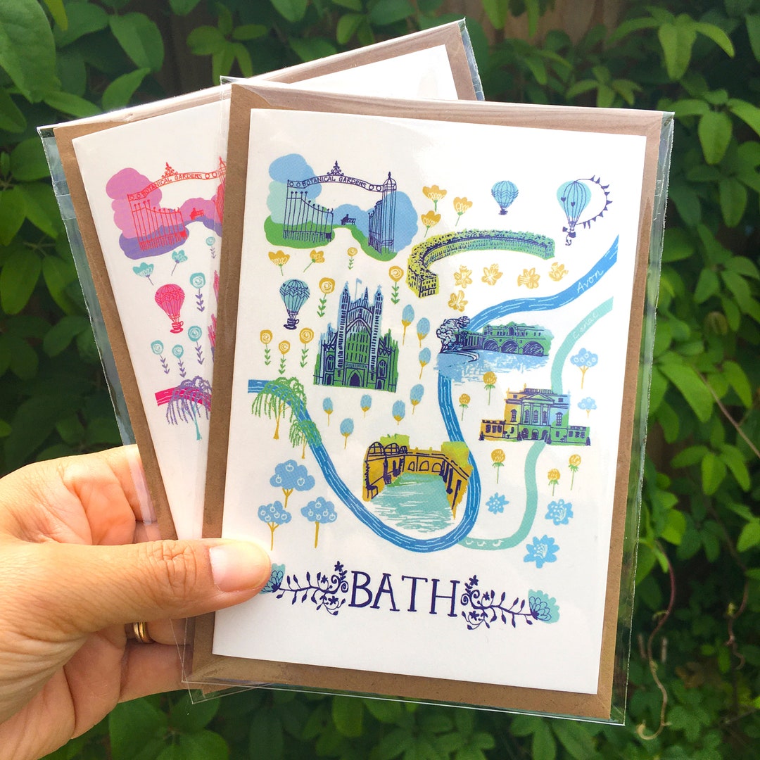 Bath City Map, Twin Pack Greetings Cards, One Design in Two Colourways ...