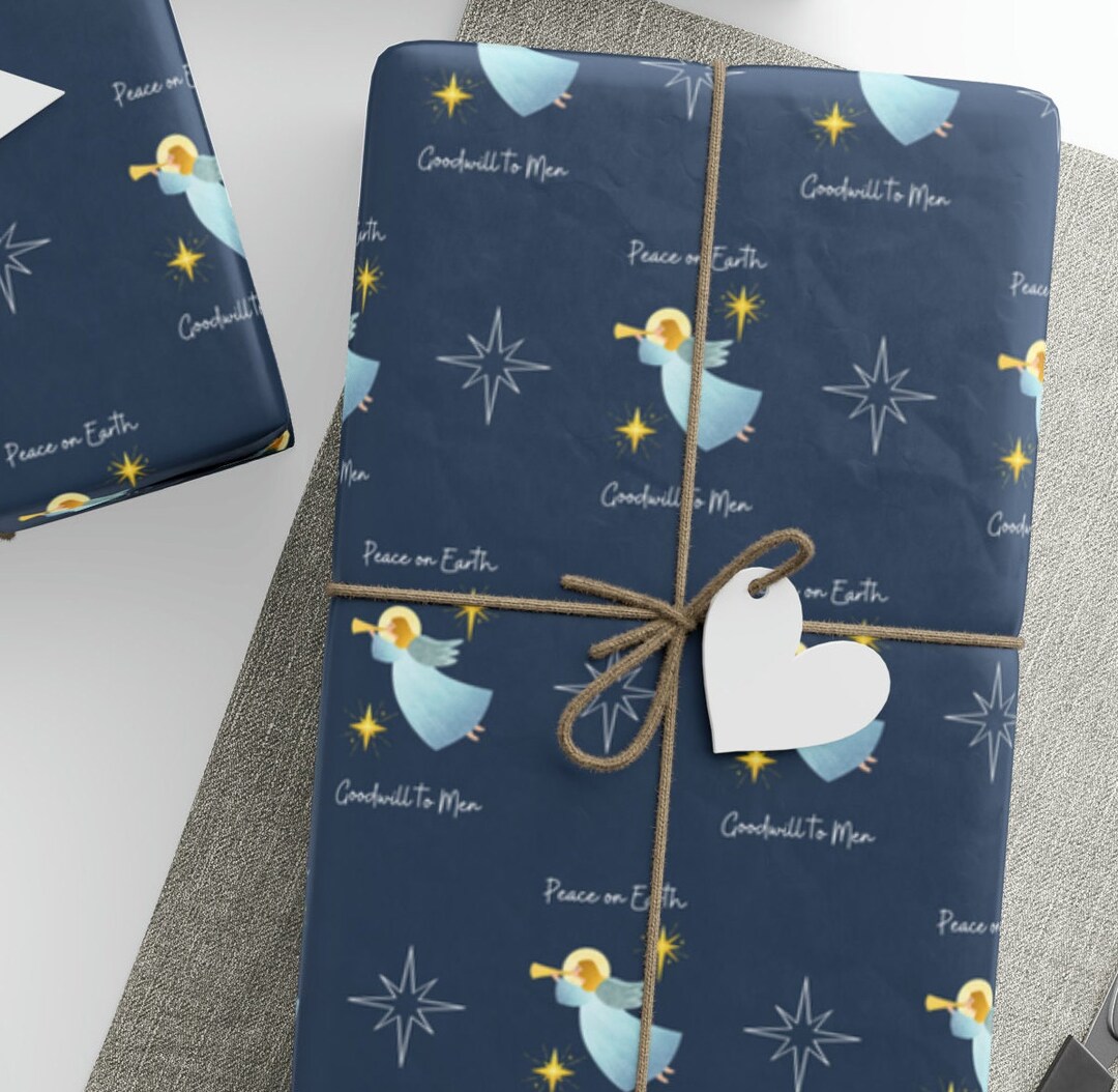 Peace on Earth Christian Angel Christmas Wrapping Paper, Christmas Gift ...