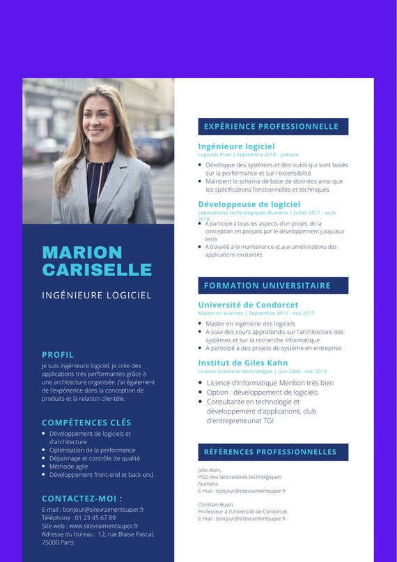 French Application Template CV Template Modern CV - Etsy