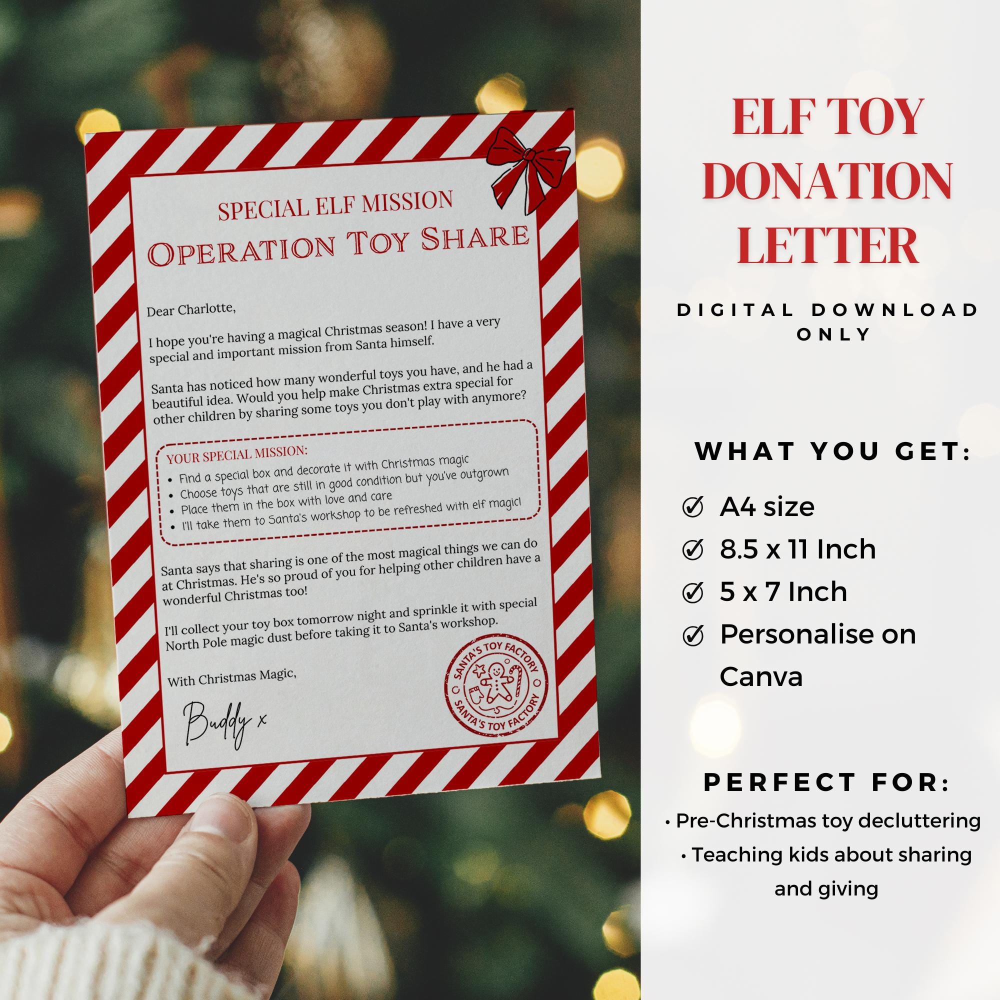 Elf Toy Donation Letter Printable | Elf Kindness Mission | Christmas ...