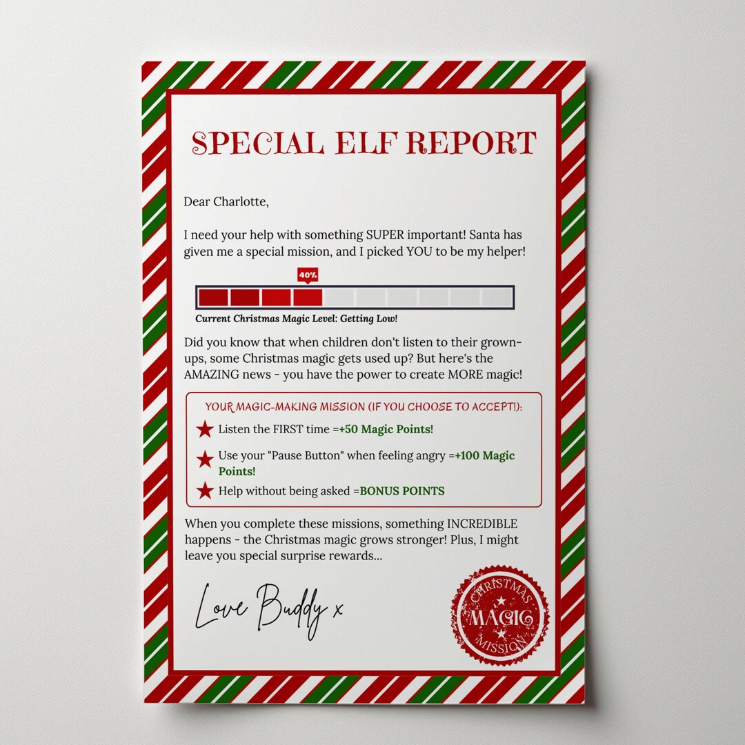 Elf Behaviour Report Letter Printable | Elf Listening Note | Christmas ...