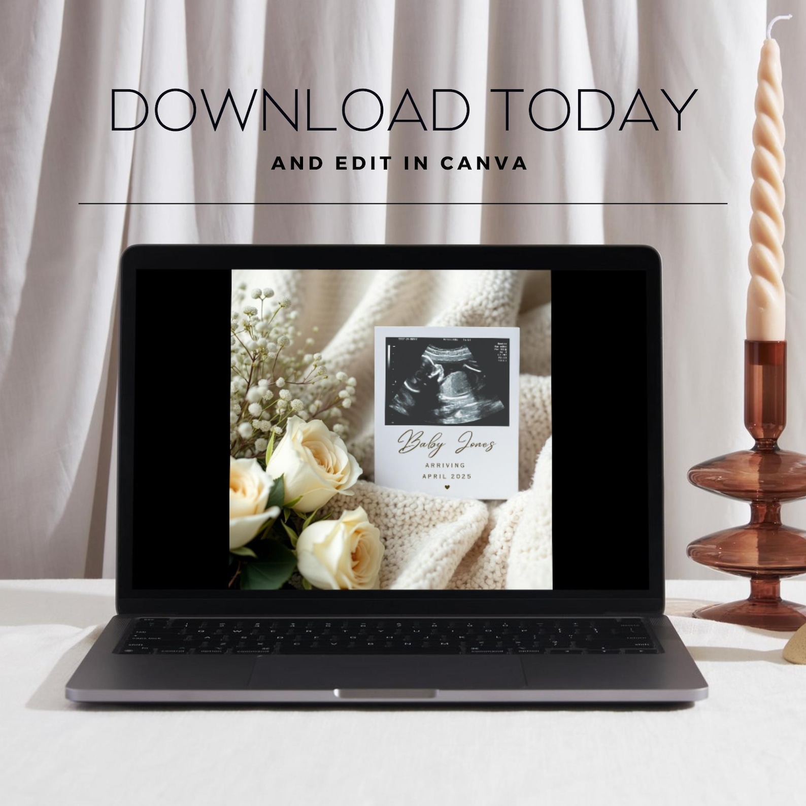 Neutral Pregnancy Announcement Template | Editable Digital Pregnancy ...
