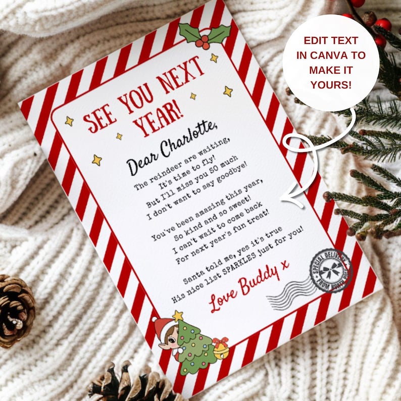 Editable Elf Goodbye Letter Printable | Canva Template | Elf Farewell ...