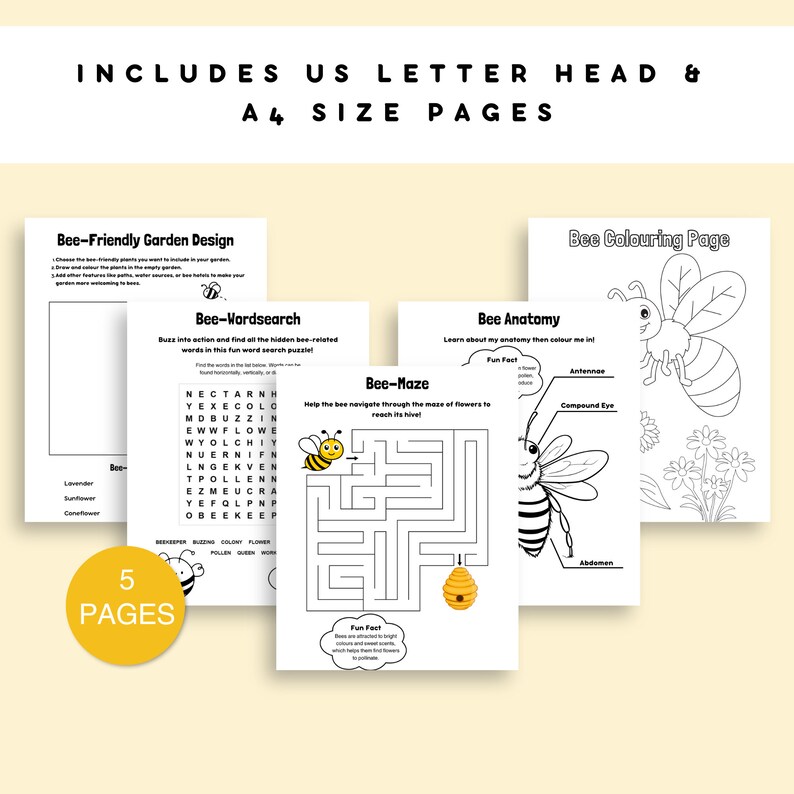 Kids Bee Activity Printable Sheets, Educational Bee-themed Worksheets ...
