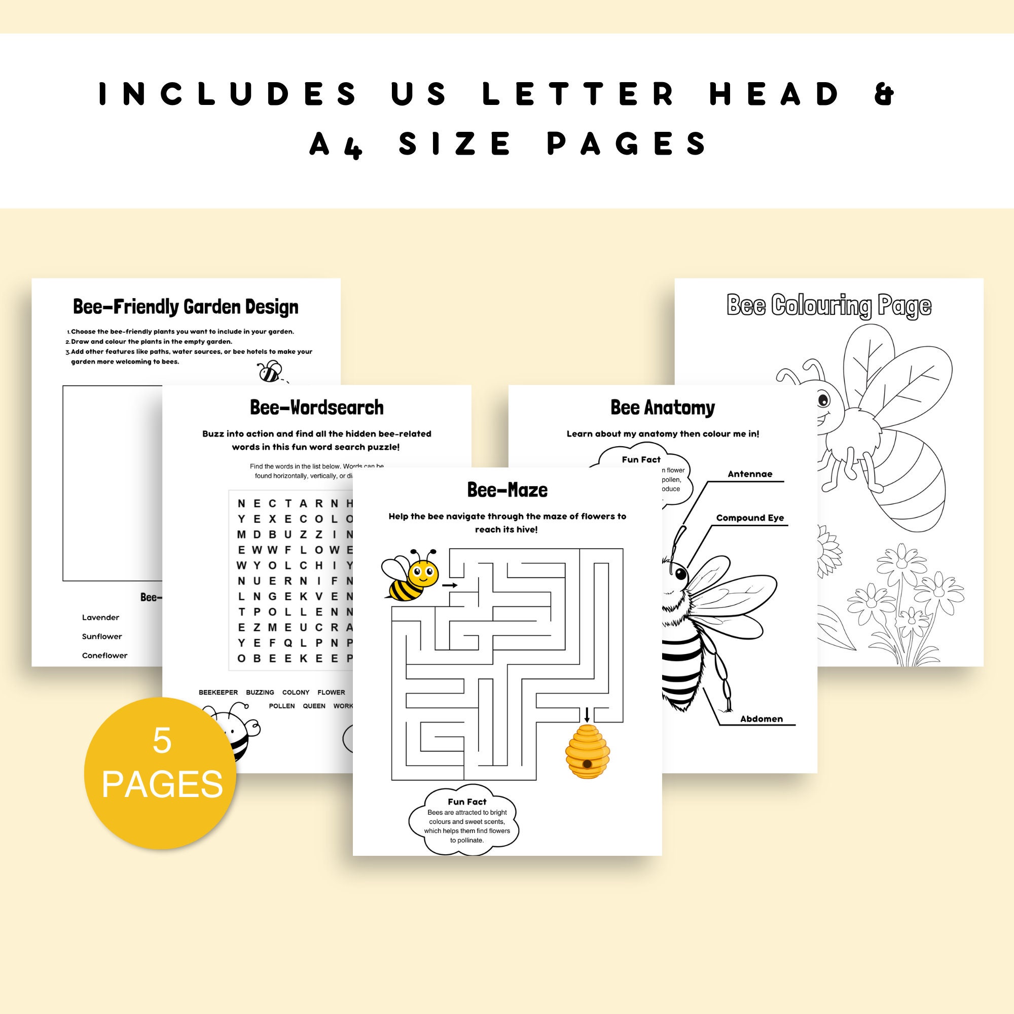 Kids Bee Activity Printable Sheets, Educational Bee-themed Worksheets ...