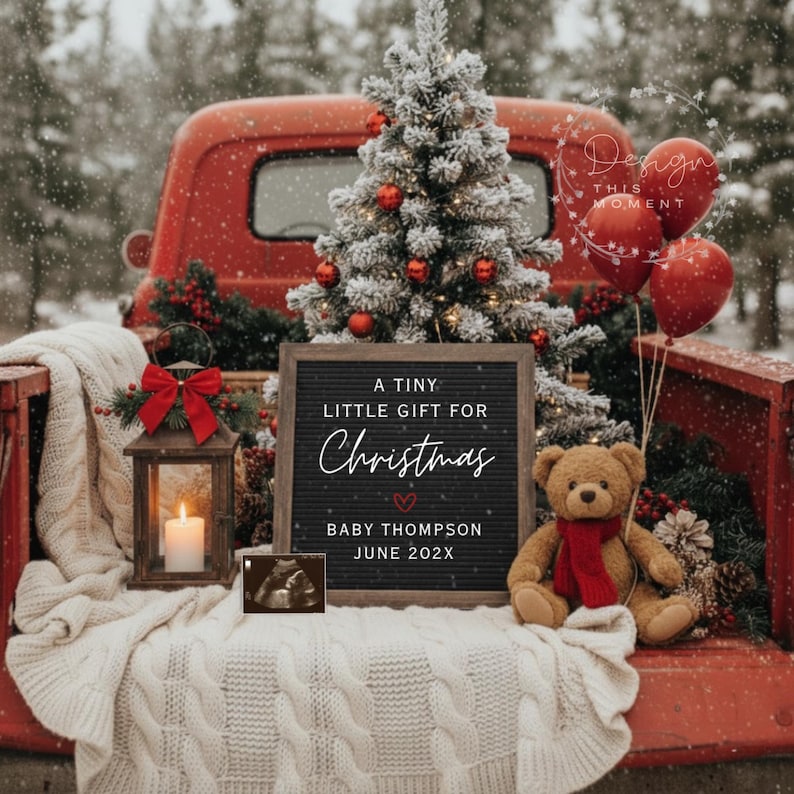 Christmas Pregnancy Announcement Digital Template | Outdoor Baby Reveal ...
