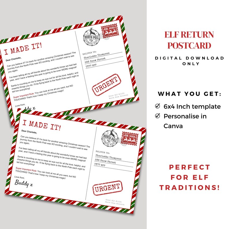 Editable Elf Return Postcard | Printable Christmas Elf Arrival Letter ...