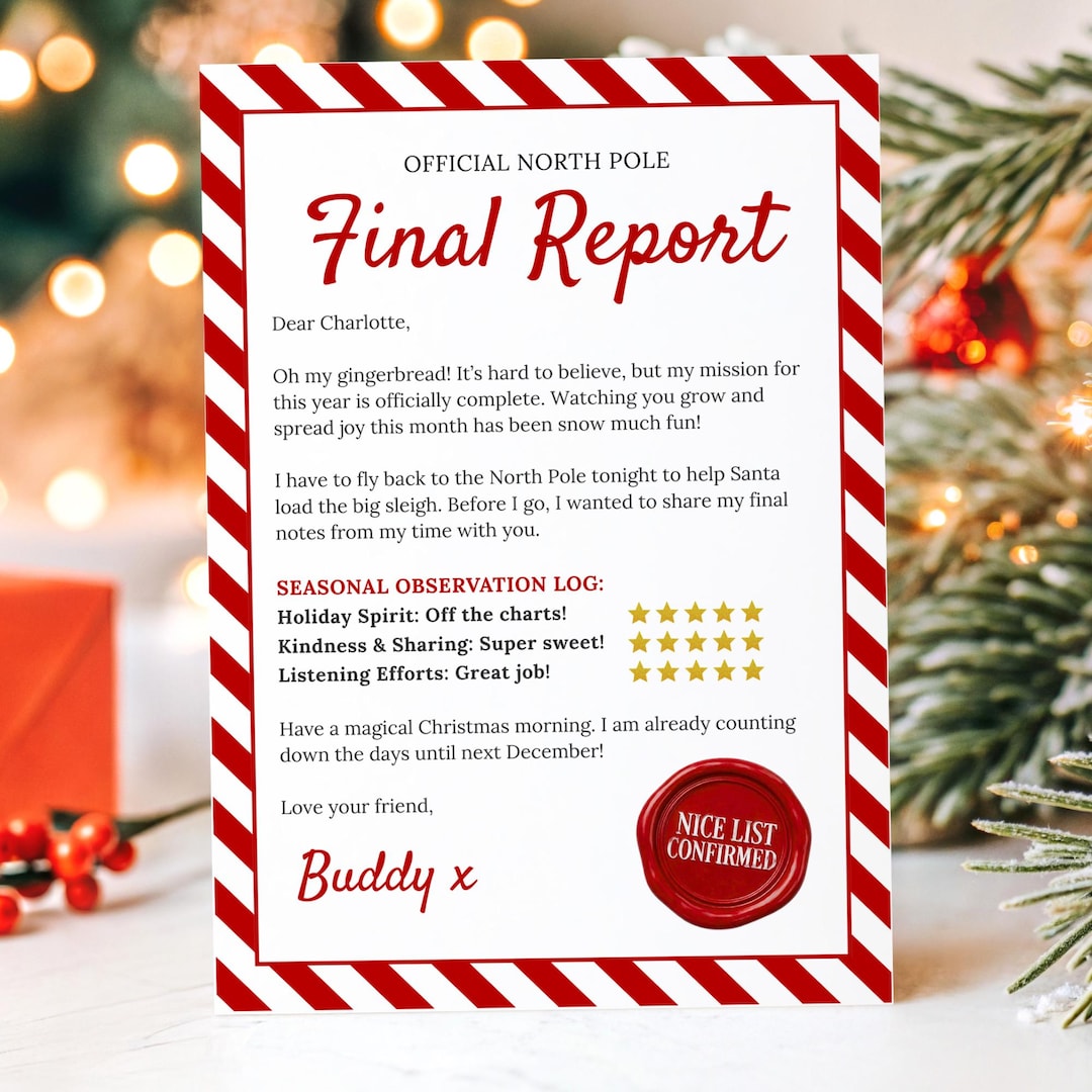 Printable Elf Goodbye Letter | Final Elf Report | Last Day Elf Note ...
