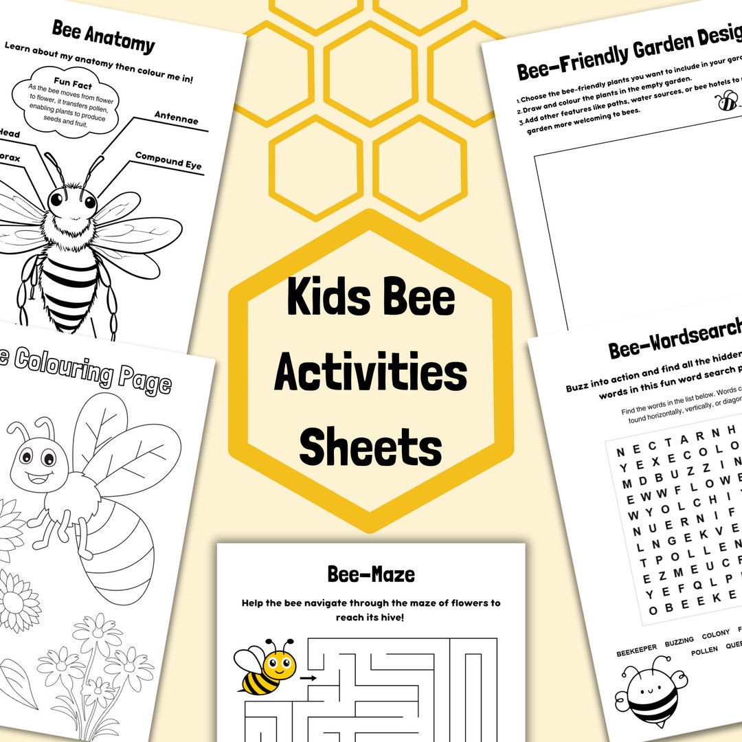 Kids Bee Activity Printable Sheets, Educational Bee-themed Worksheets ...