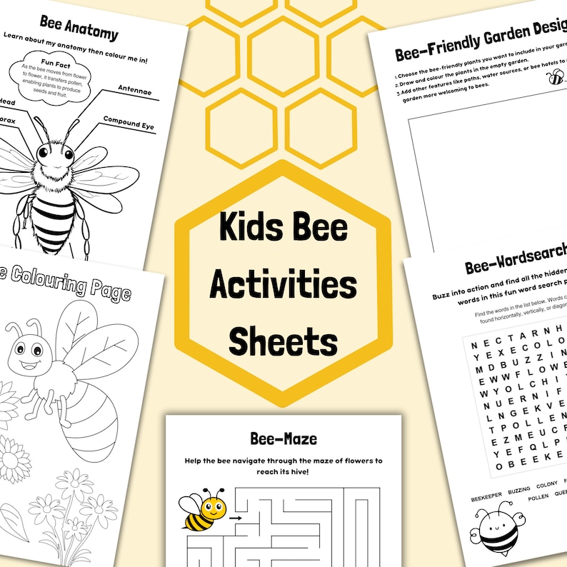 Kids Bee Activity Printable Sheets, Educational Bee-themed Worksheets ...