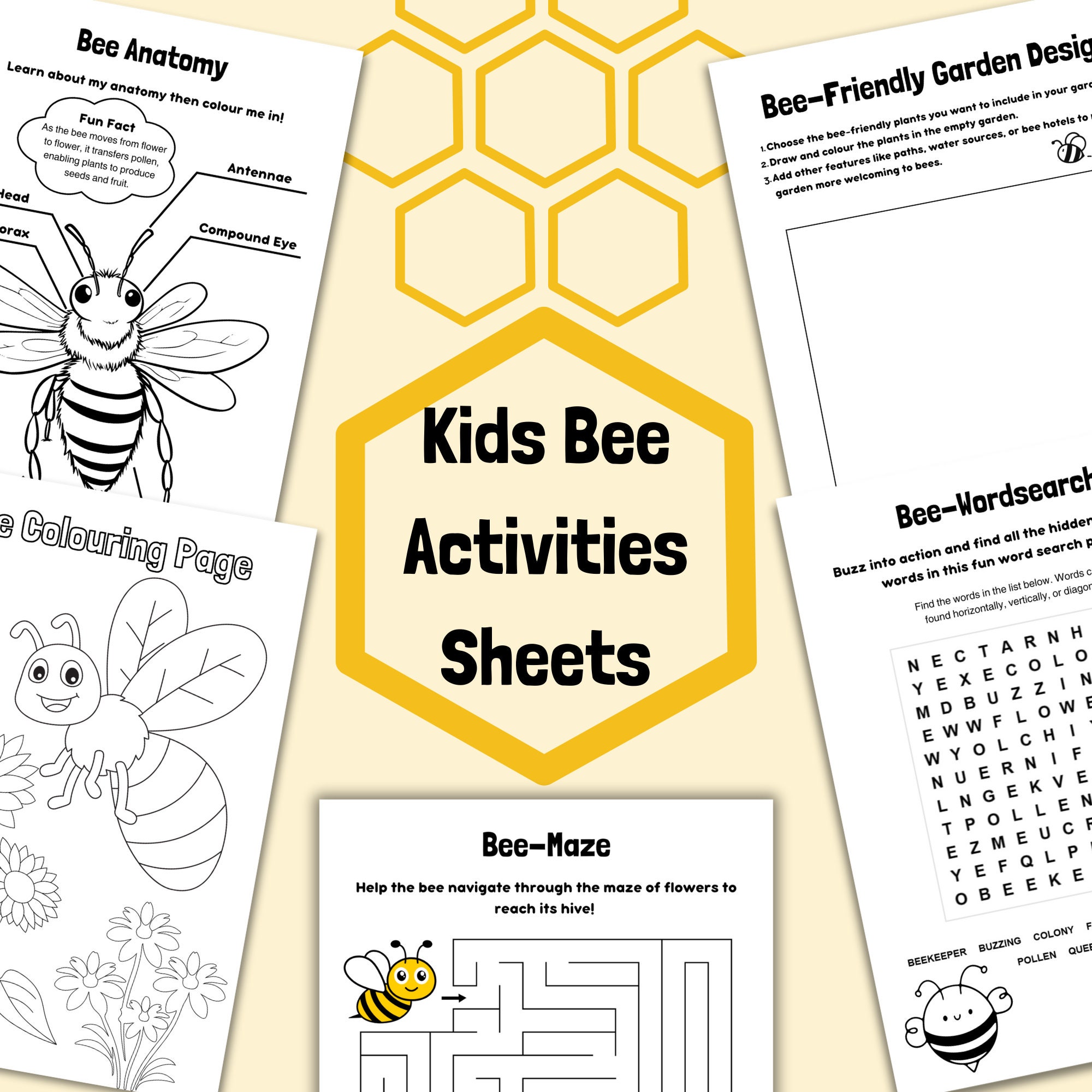 Kids Bee Activity Printable Sheets, Educational Bee-themed Worksheets ...