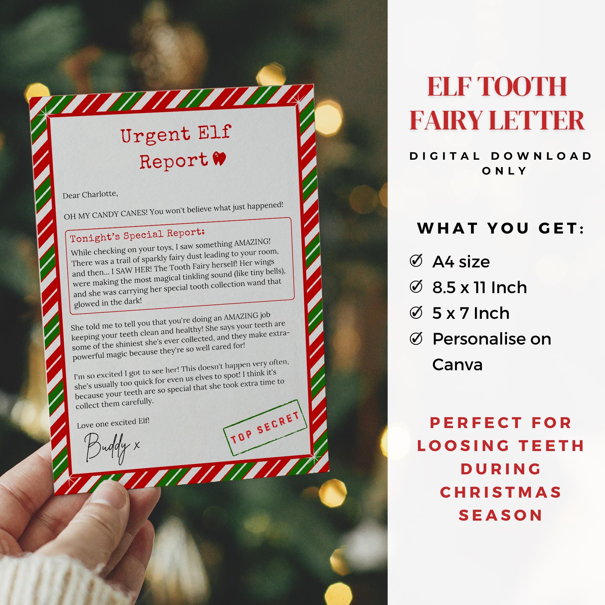Elf Tooth Fairy Letter Printable | Elf Report Christmas | Lost Tooth ...