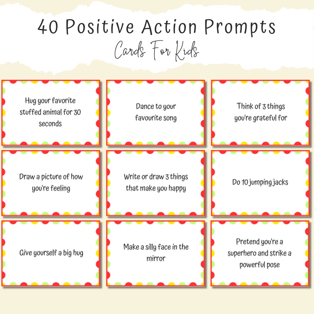Positive Action Cards for Kids Printable | Mood Boosting Activities ...